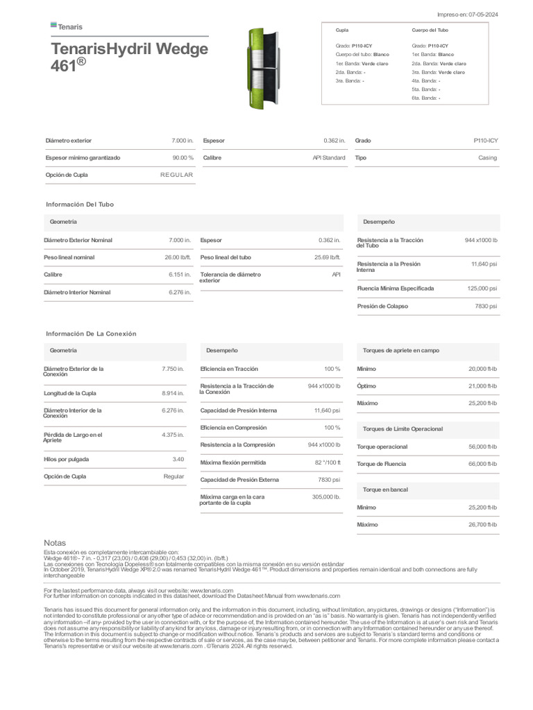 CSG 7.000 - P110-Icy - 26# - TSH Wedge 461 | PDF