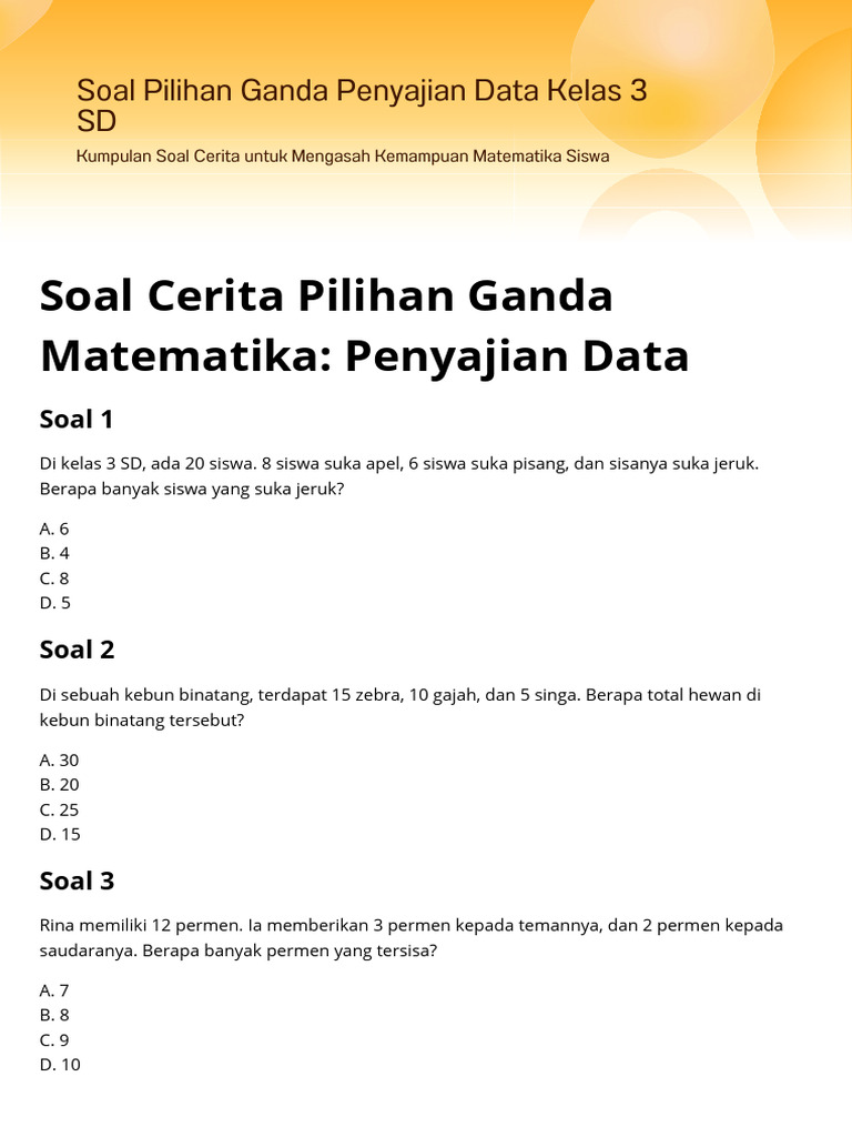 Soal Cerita Pilihan Ganda Matematika Penyajian Data | PDF