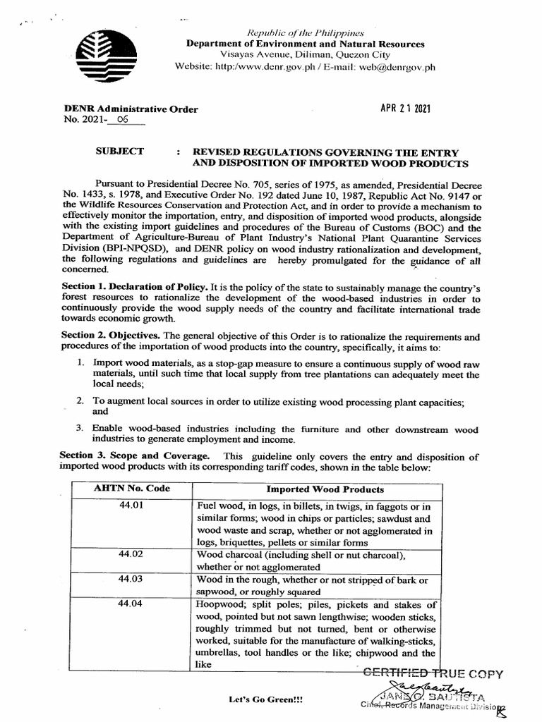 DAO 2021-06 DENR Wood Products | PDF