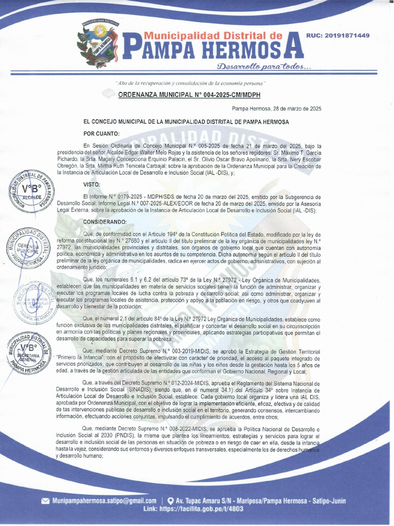 Ordenanza Municipal 004-2025 | PDF
