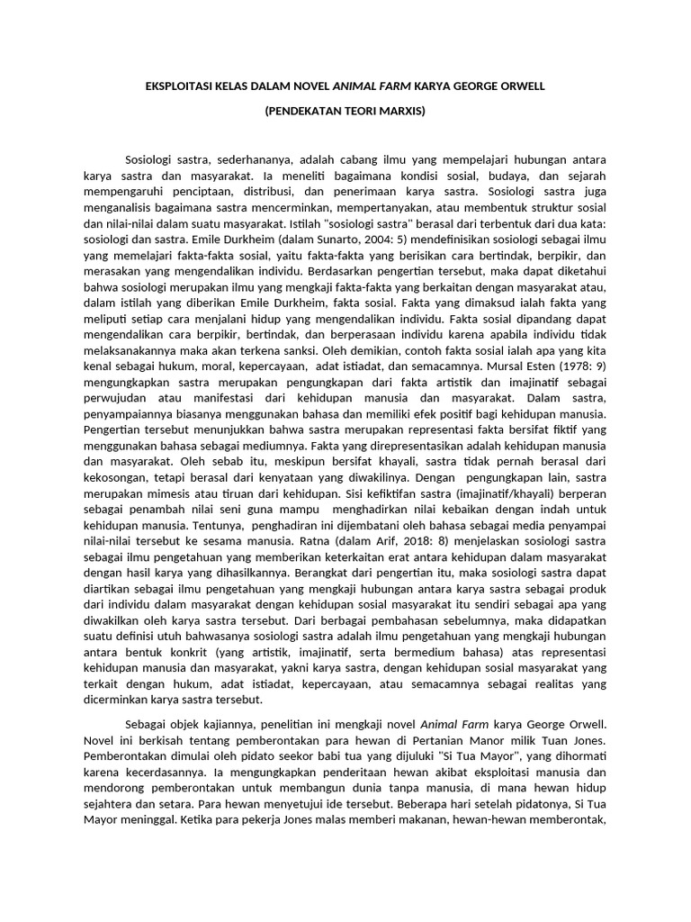Eksploitasi Kelas Dalam Novel Animal Farm Karya George Orwell - Andra Prayudha Antoni | PDF