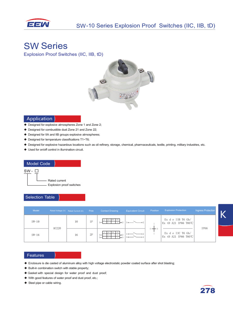 EEW Cat. SW-Series Ex. Switches | PDF | Secondary Sector Of The Economy ...
