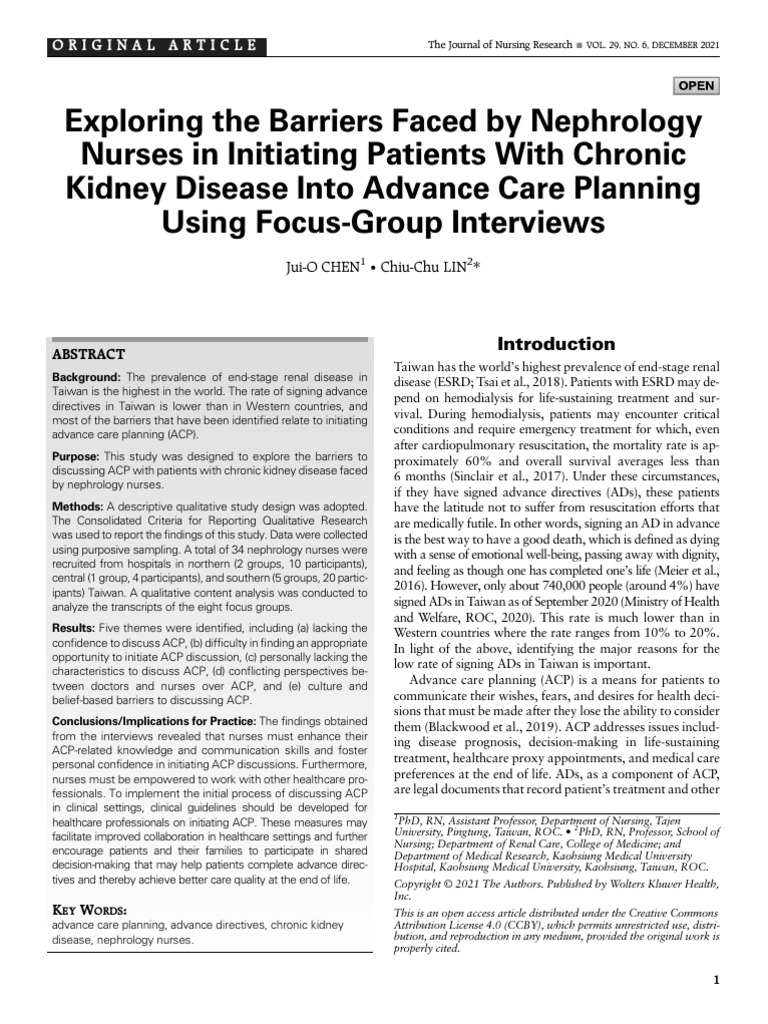 Exploring The Barriers Faced by Nephrology Nurses.6 | PDF | End Of Life ...