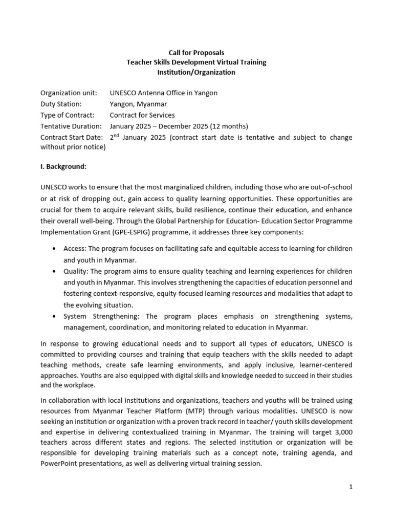 UNESCO Teacher Training Proposals 2025 | PDF | Educational Technology ...