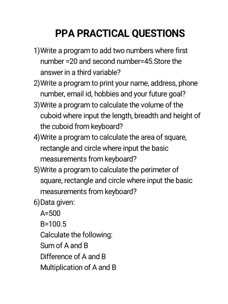 Ppa Practical Questions | PDF | Area