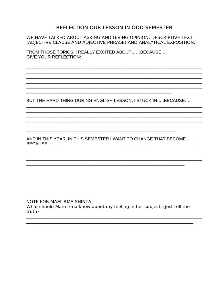 Reflection Our Lesson in Odd Semester | PDF