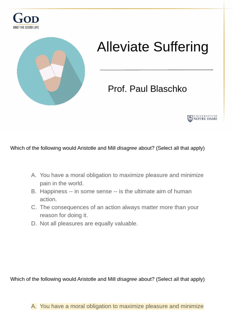 Presentation 4, Alleviate Suffering | PDF | Utilitarianism | Pleasure
