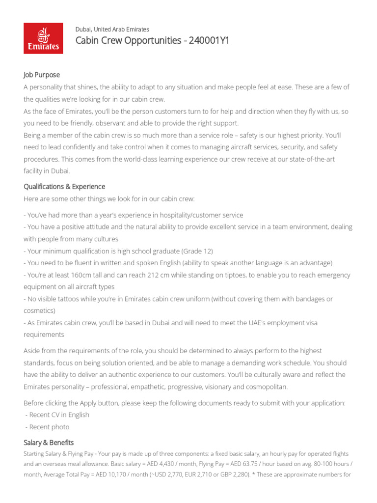 Emirates Group Careers Cabin Crew Opportunities | PDF | United Arab ...