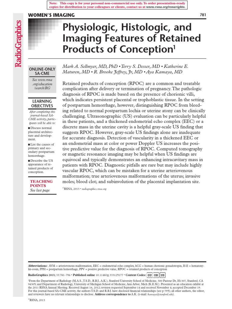 Ultrasound Diagnosis of RPOC | PDF | Placenta | Uterus