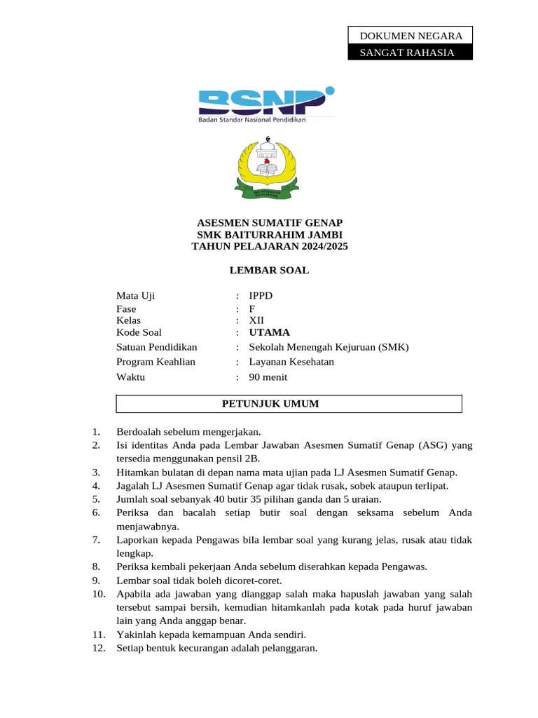 Asesmen IPPD 2025 SMK Baiturrahim | PDF