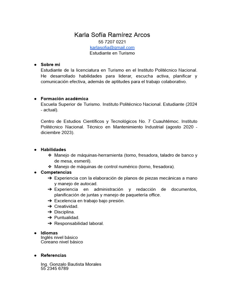 Ramirez Arcos Karla Sofia - Currículum Vitae | PDF