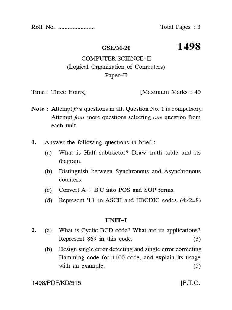 BSC 2 Sem Cs Logical Organization of Computers 1498 2020 | PDF | Boolean Algebra | Teaching ...