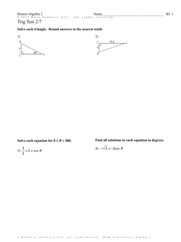 Trig Test 27 - 1 HON | PDF