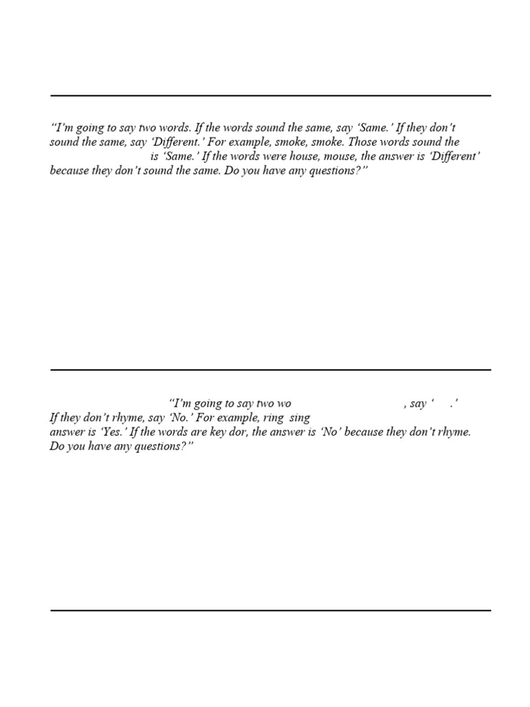 Phonemic Awareness Pre Test PP 41-42-1 | PDF