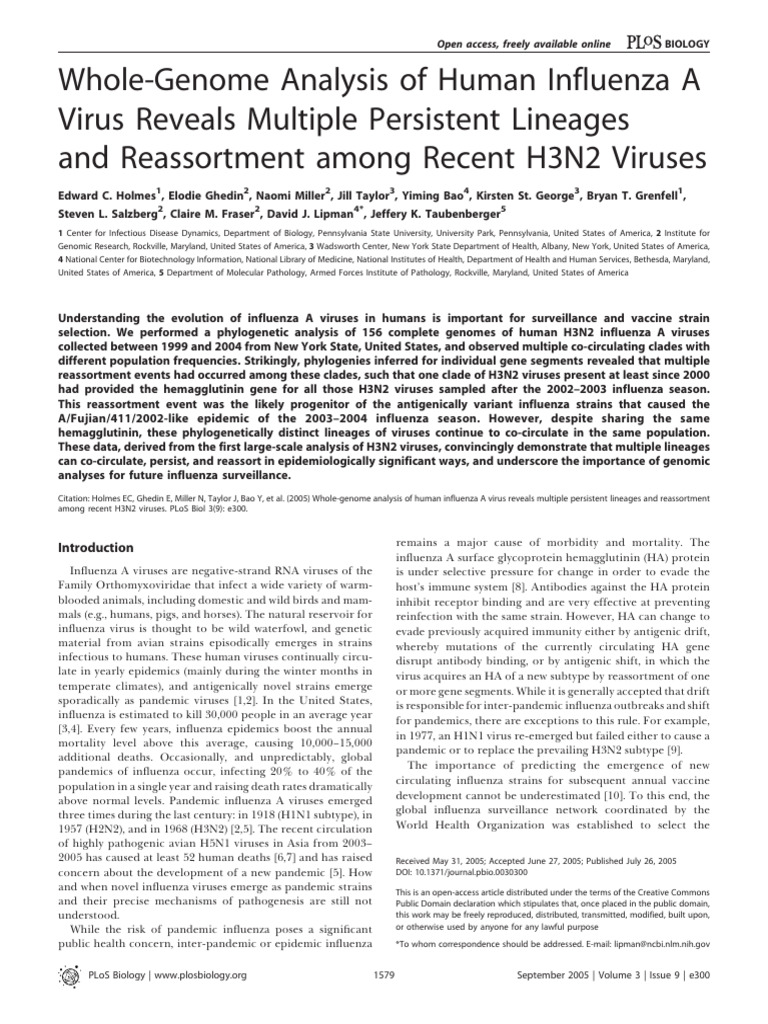 Whole-Genome Analysis of Human Influenza A Virus Reveals Holmes Et Al ...