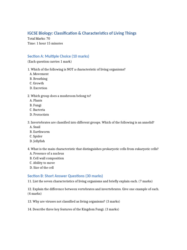 IGCSE_Biology_Classification | PDF