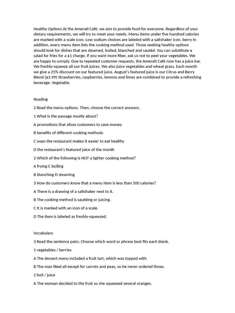 Healthy Menu Options at Amerati Café | PDF | Grilling | Roasting