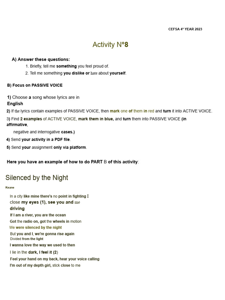 CEFSA 4th Year Activity on Passive Voice | PDF