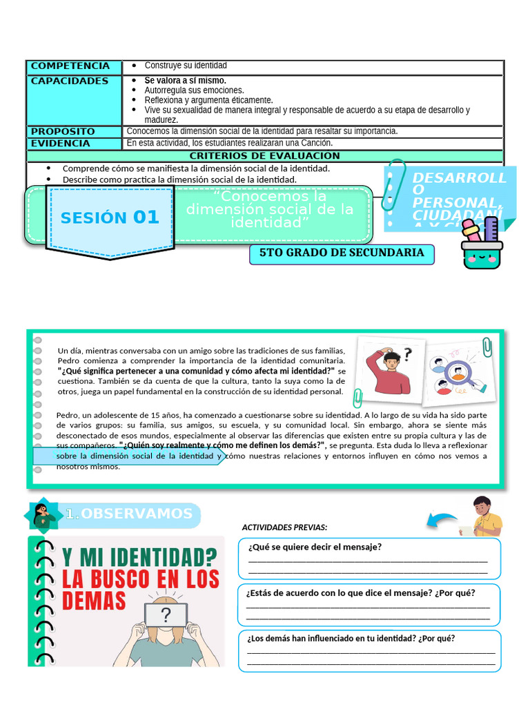 1 FICHA SEM 1 UNI 1 - DPCC 2025_5ºGRADO SECUNDARIA | PDF | Sociedad | Socialización