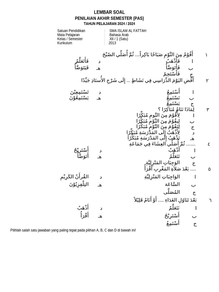 SOAL BHS ARAB XII - 25 | PDF