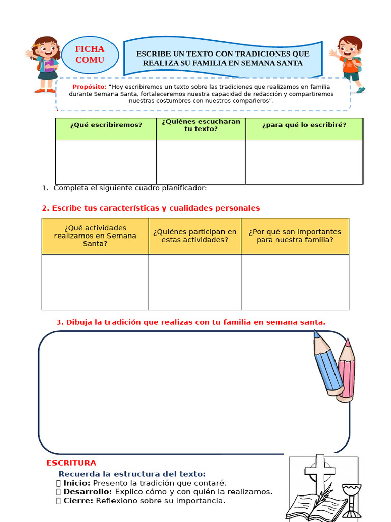 Ficha Comu Mier 16 Escribimos Tradiciones de Semana Santa | PDF