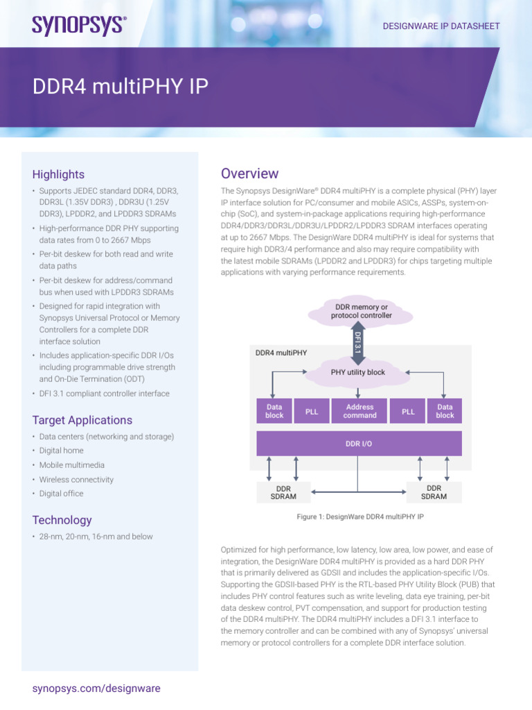 Synopsys - DDR4.datasheet - DWC ddr4 Multiphy Ds | PDF | Computer ...
