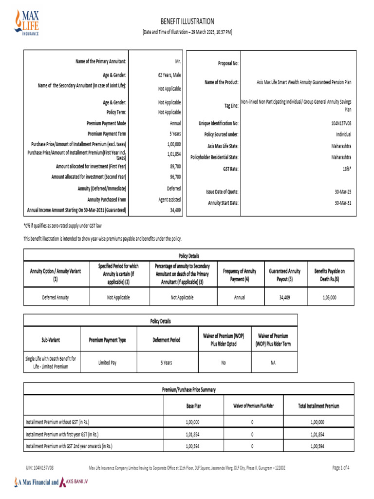 Axis Maxlife Pension Plan | PDF | Insurance | Life Insurance