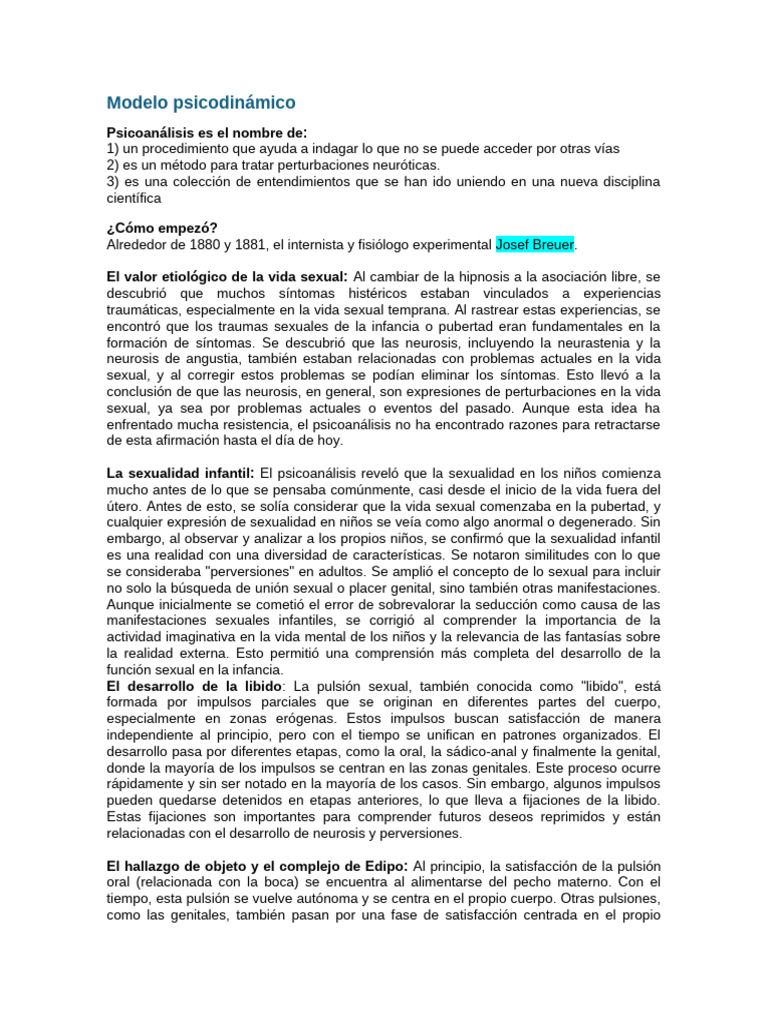 RESUMEN FINAL PSICODINAMICA | PDF | Psicoanálisis | Mente inconsciente