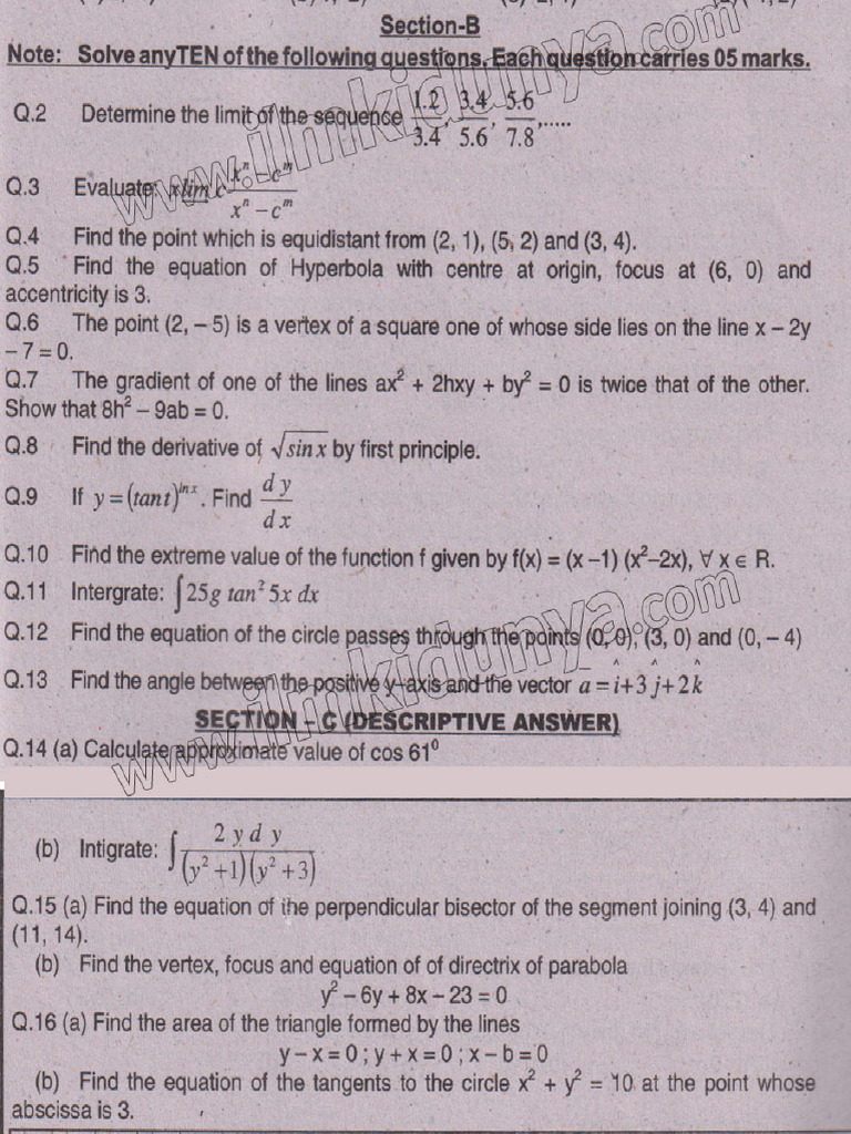 Past Paper 2023 Hyderabad Board Inter Part II Mathematics Subjective | PDF
