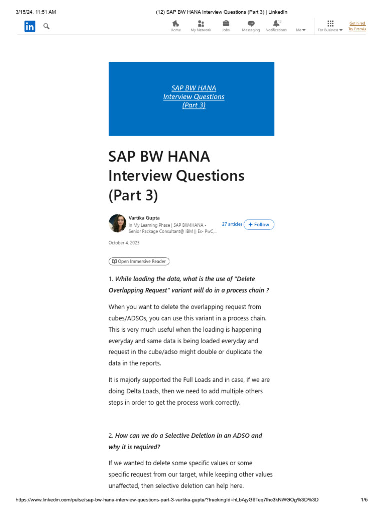SAP BW HANA Interview Questions (Part 3) - LinkedIn | PDF | Computer Science | Software Engineering