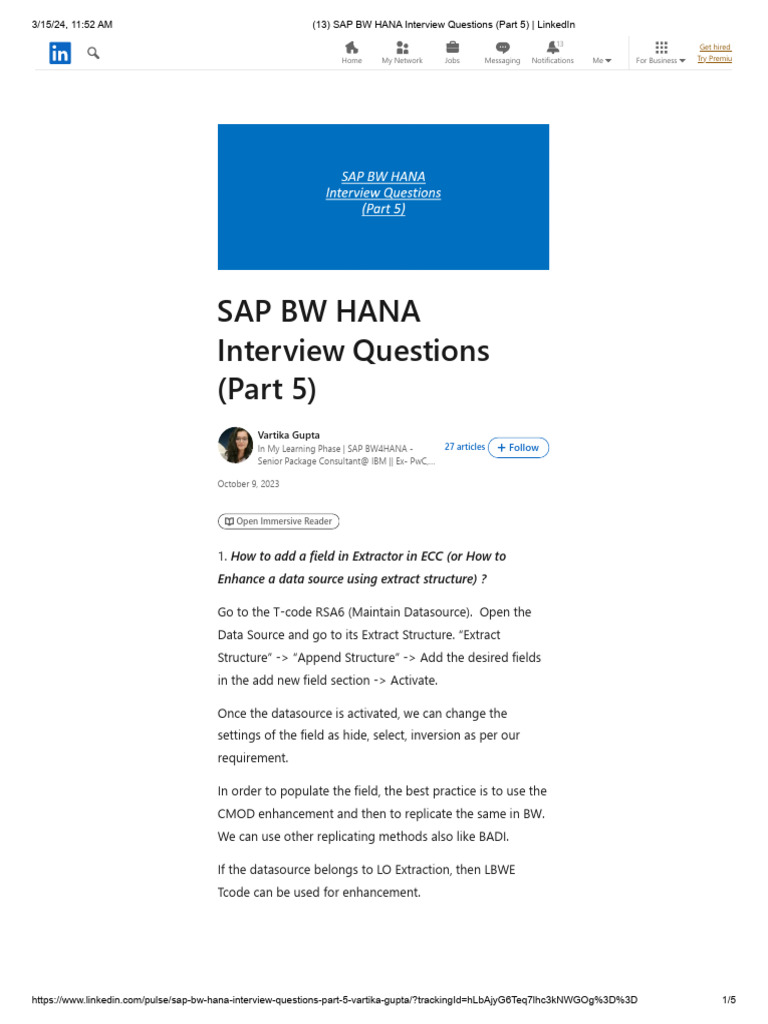 SAP BW HANA Interview Questions (Part 5) - LinkedIn | PDF | Software Engineering | Information ...