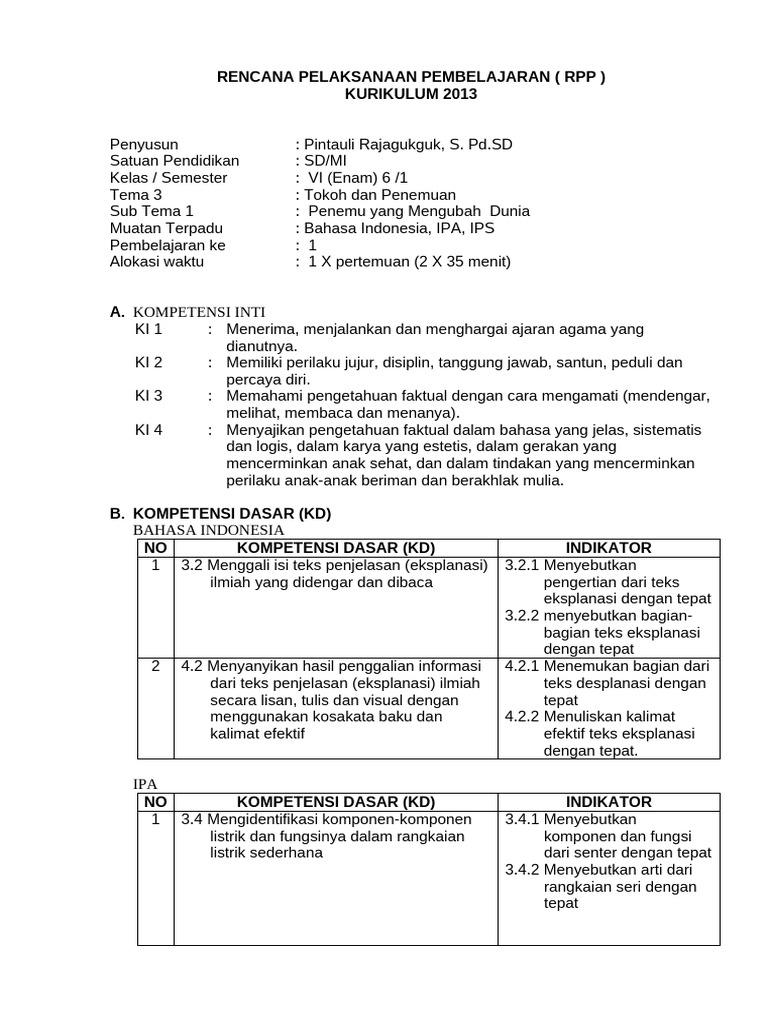 RPP Dengan KEPSEK - Observasi | PDF
