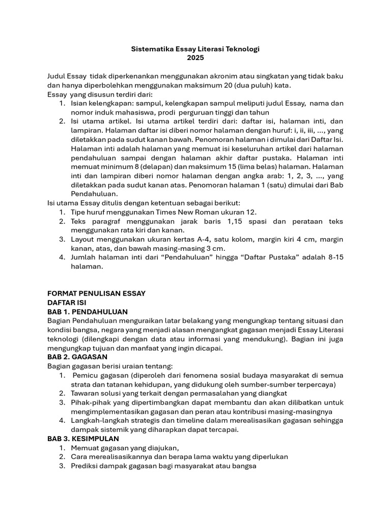 Panduan Penulisan Essay Literasi Teknologi | PDF