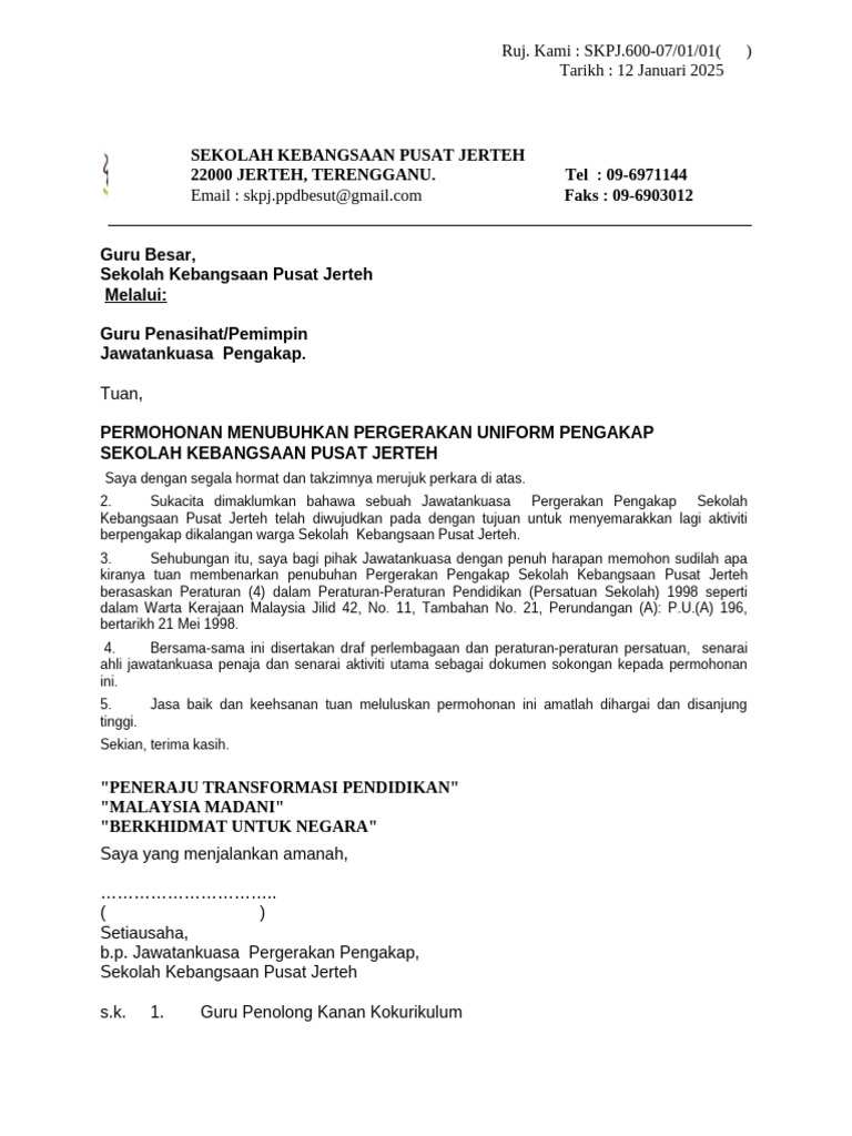 Surat Penubuhan Kelab Dan Uniform | PDF