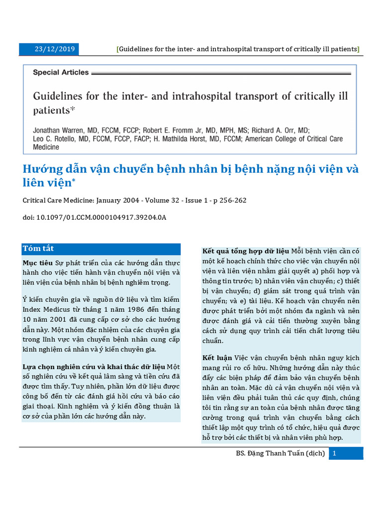 Warren 2004 Guidelines For The Inter and Intrahospital Transport of ...