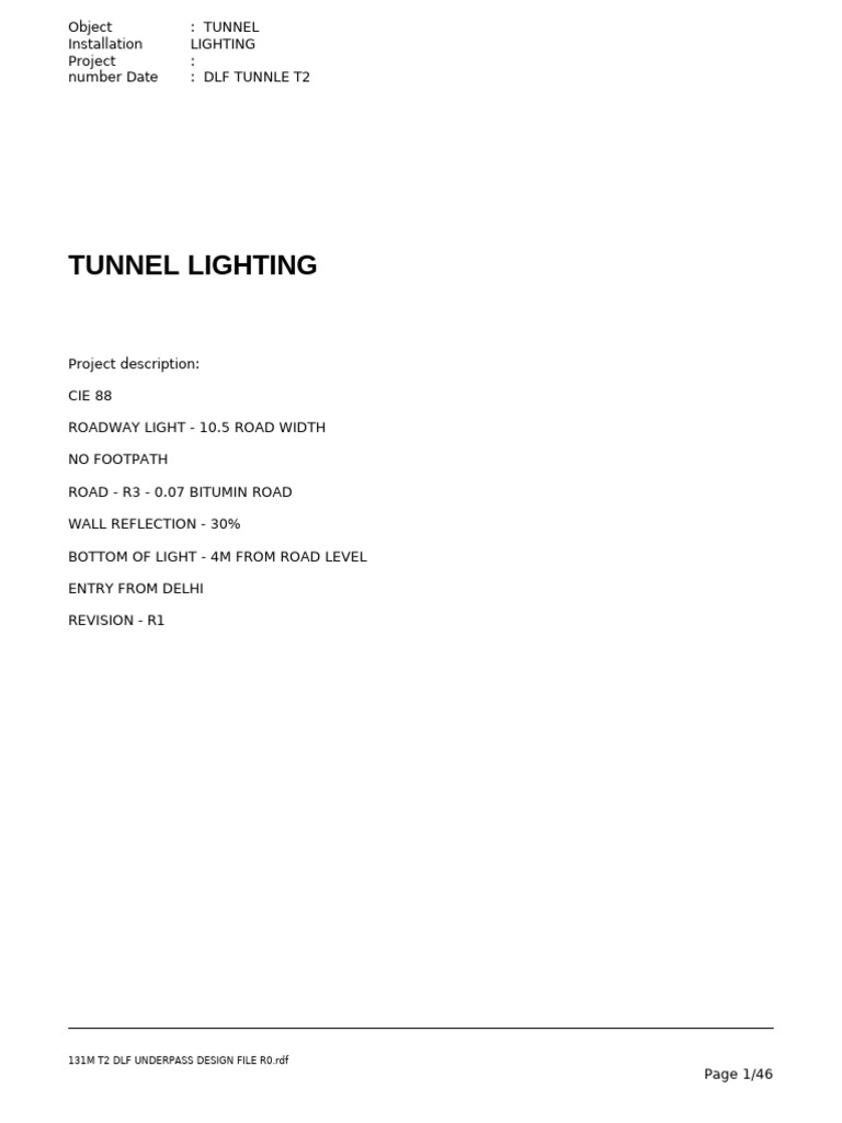 131M T2 DLF Underpass Design File R1 | PDF | Tunnel | Lighting