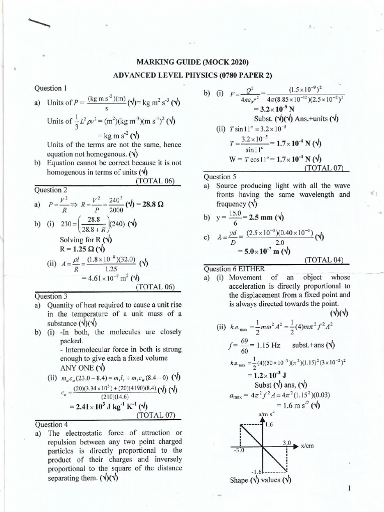 0780 Littoral Physics Paper 2 AL Mock 2020 Mark Guide | PDF