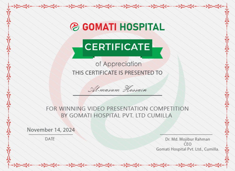 Video Presentation Competition Winner Certificate | PDF