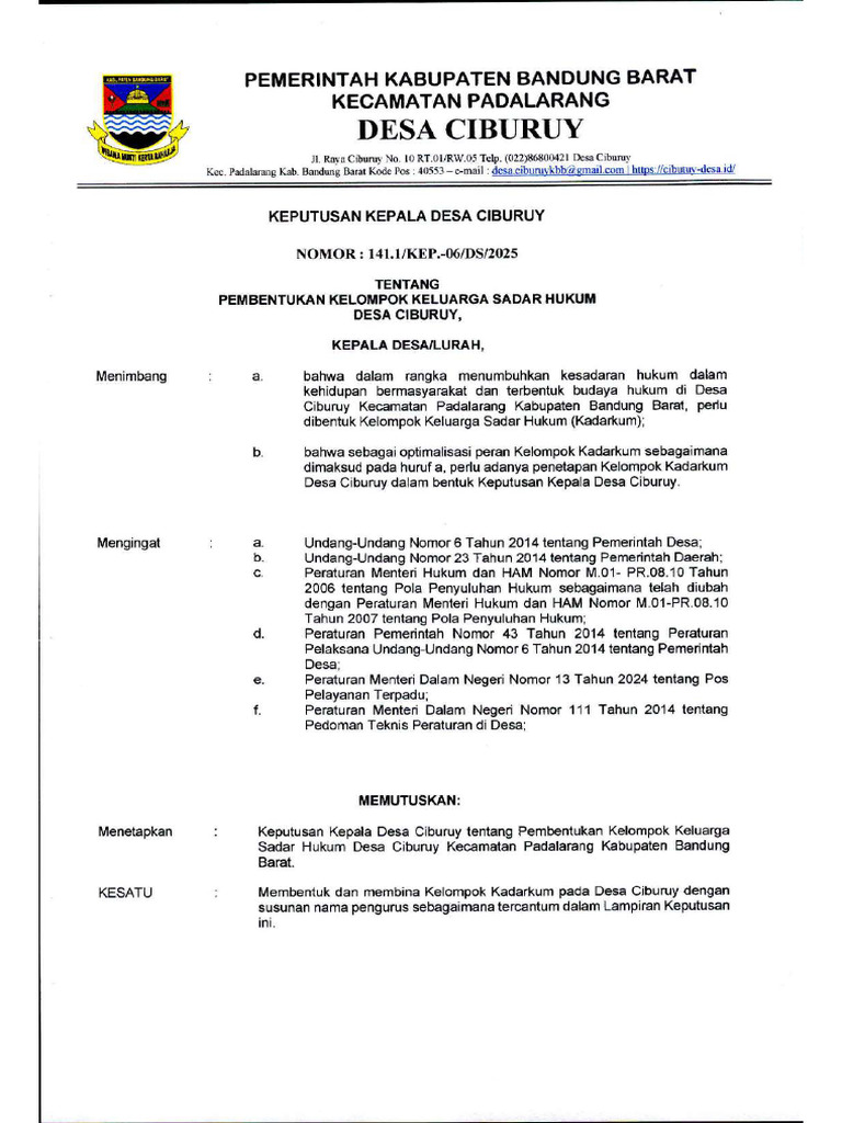 SK KADES No 6 Tahun 2025 TTG Pembentukan Kadarkum | PDF