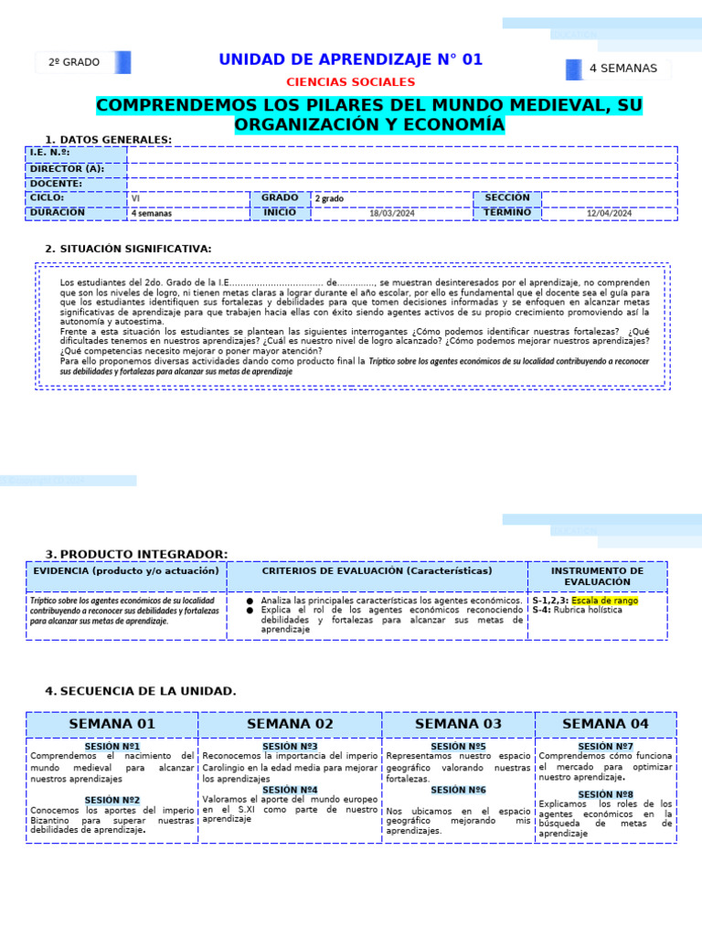 UNIDAD DIDÁCTICA #1 - CC - SS - 2do. | PDF | Aprendizaje | Edades medias