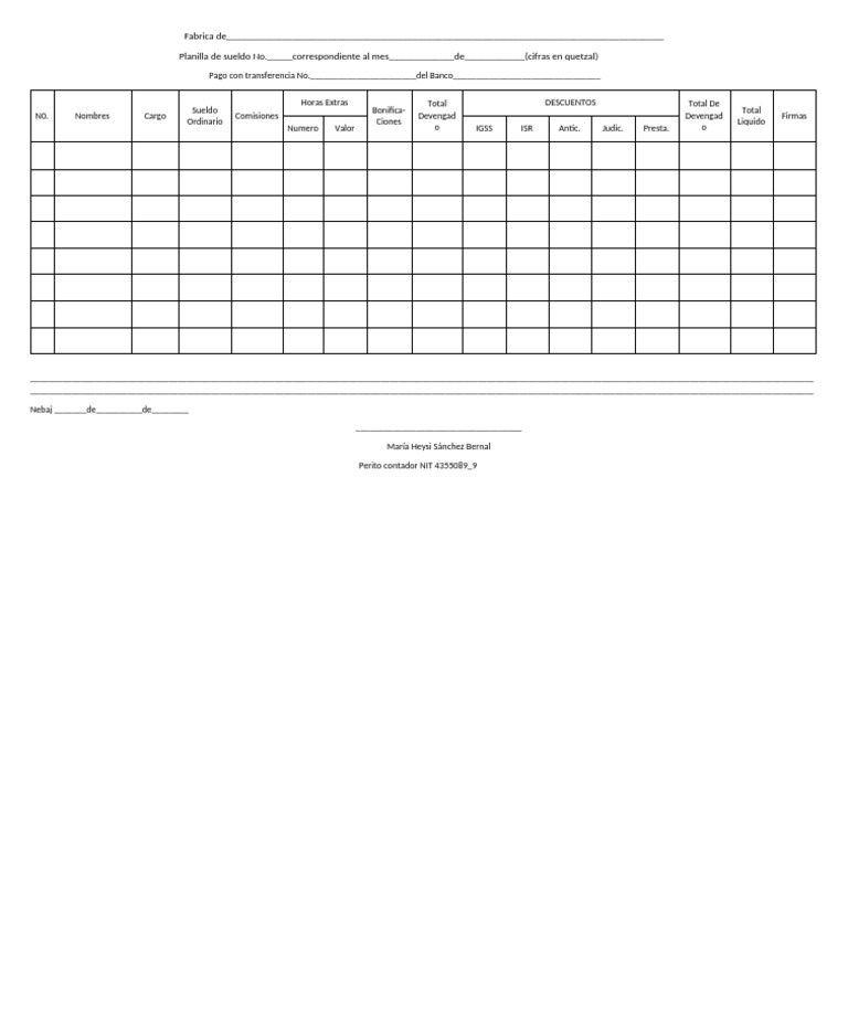 Planilla Mensual | PDF