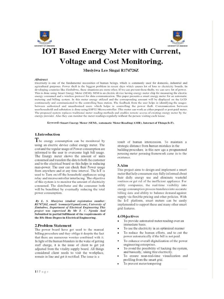 Smart Energy Meter With Iot Pdf