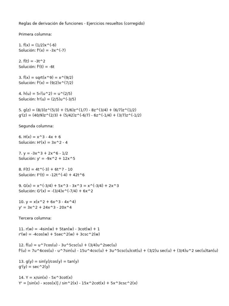 Derivadas Ejercicios Resueltos | PDF