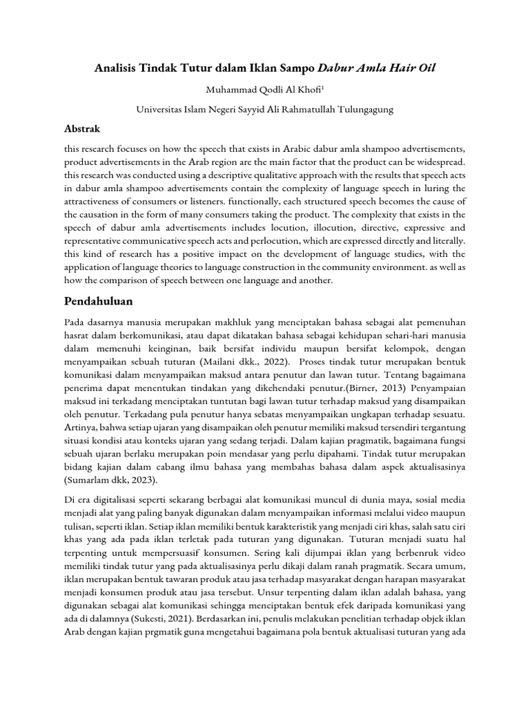 Analisis Tindak Tutur dalam Iklan Sampo Dabur Amla Hair Oil_1860305222036_Muhammad Qodli Al ...
