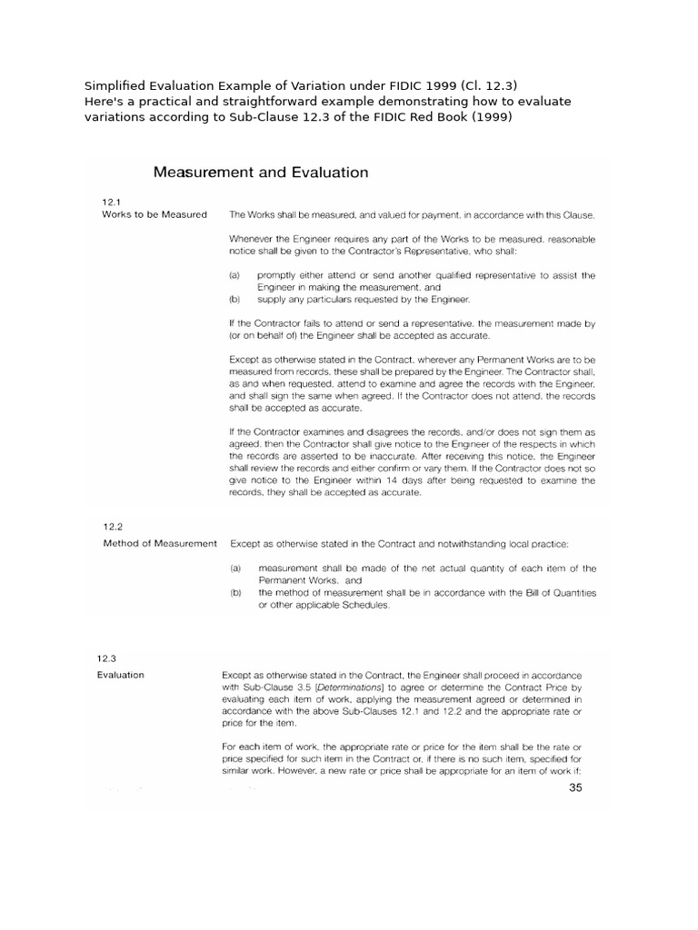 Simplified Evaluation Example of Variation Under FIDIC 1999 | PDF