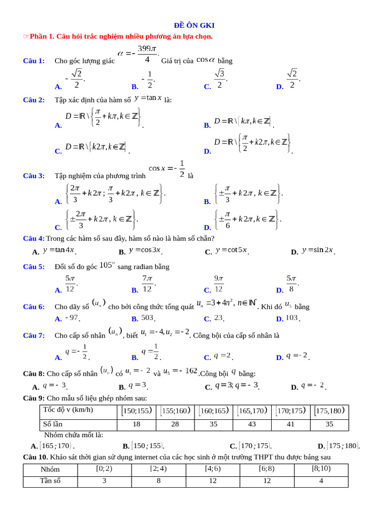 ĐỀ ÔN GKI-1 | PDF