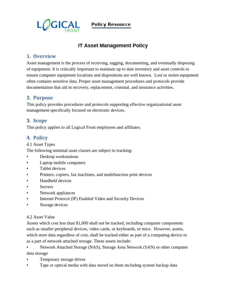 IT Asset Management Policy Overview | PDF | Information Security ...