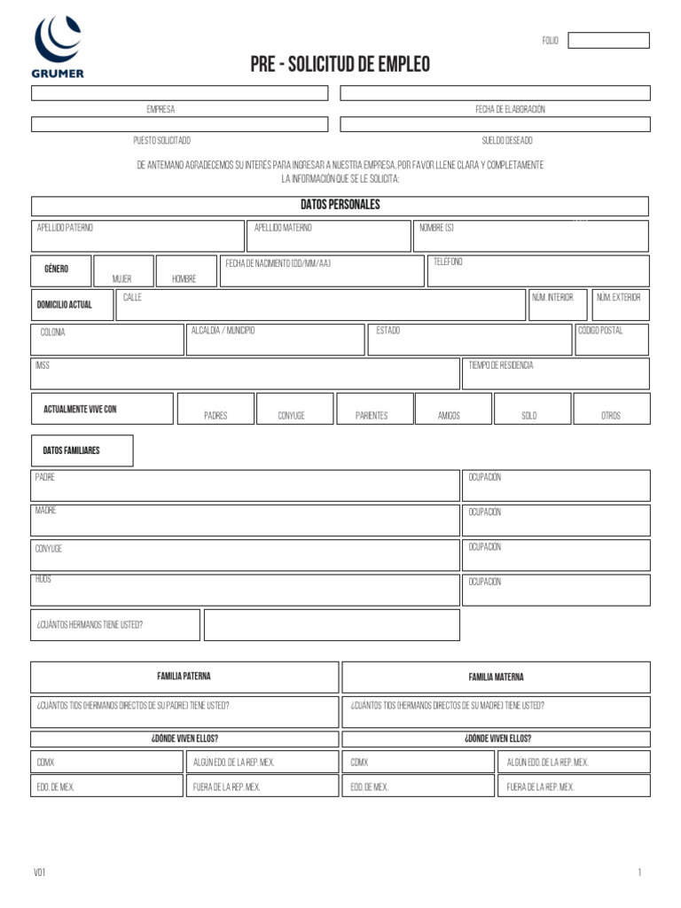 Formulario de Pre-Solicitud de Empleo | PDF