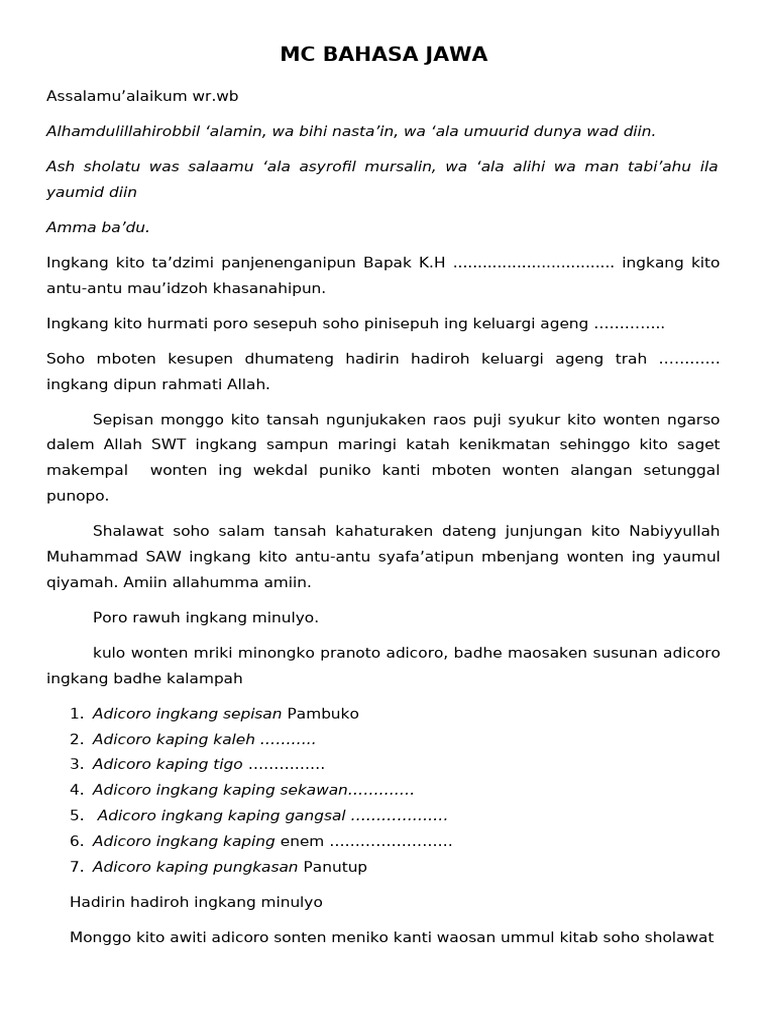 MC Acara Bahasa Jawa | PDF