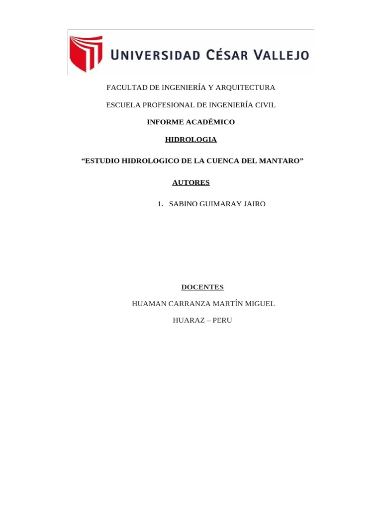 Informe Final de Mantaro | PDF | Agua | Arc Gis
